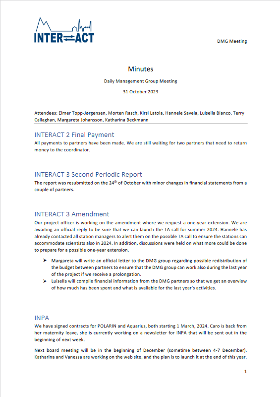 New minutes from INTERACT DMG available - INTERACT